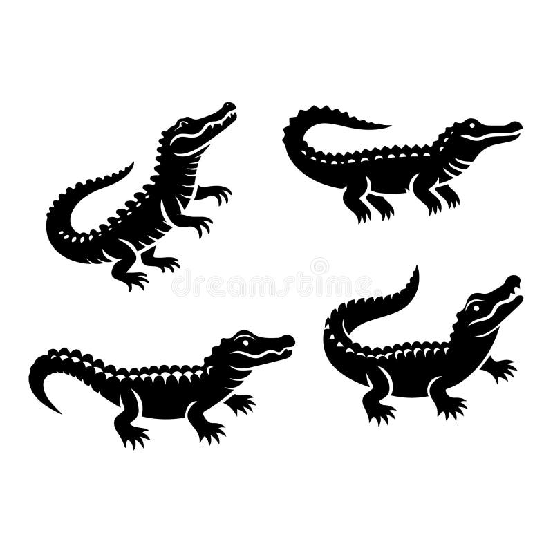 Alligator Icon Set Silhouettes Vector Illustration Stock Vector ...