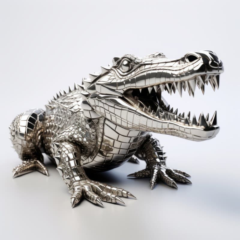 Alligator Metal Sculpture 3d Model with Metallic Texture Stock ...