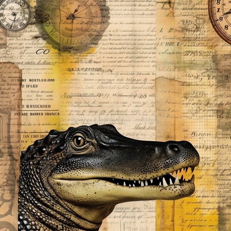 Alligator Old Paper, Vintage Digital Paper Stock Illustration ...