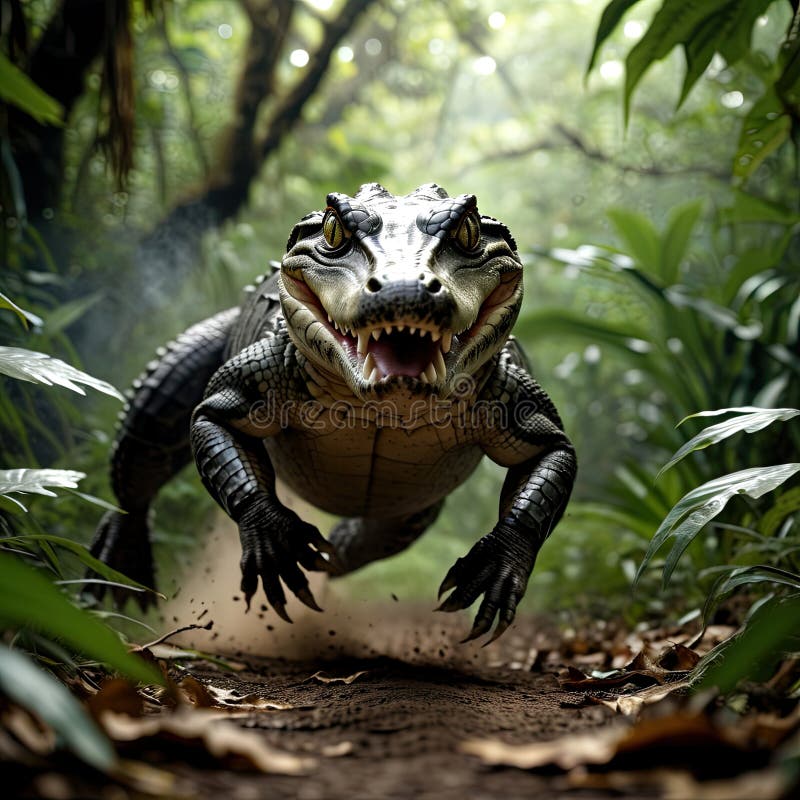 Alligator Running through Jungle. Stock Illustration - Illustration of ...