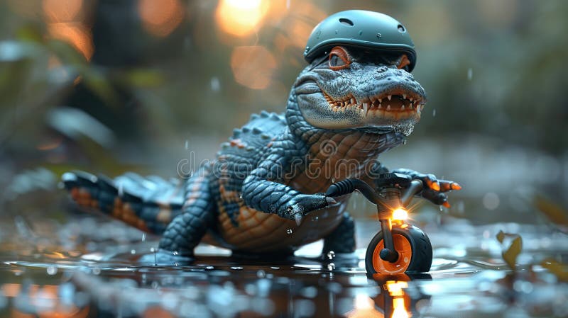 Alligator on a Bicycle stock illustration. Illustration of black ...