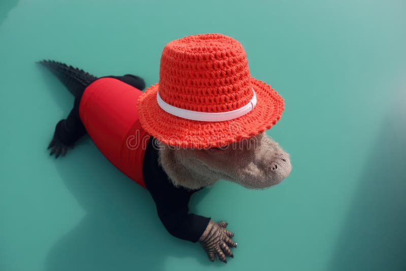 Alligator Wearing Red Hat and Vest Relaxing in Pool Stock Photo - Image ...