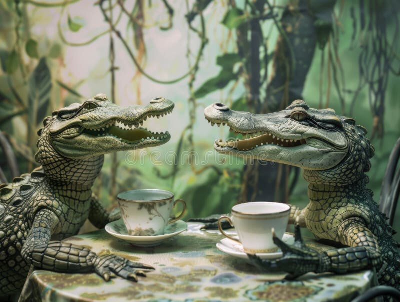 Alligators having tea stock photo. Image of nature, creature - 359827244