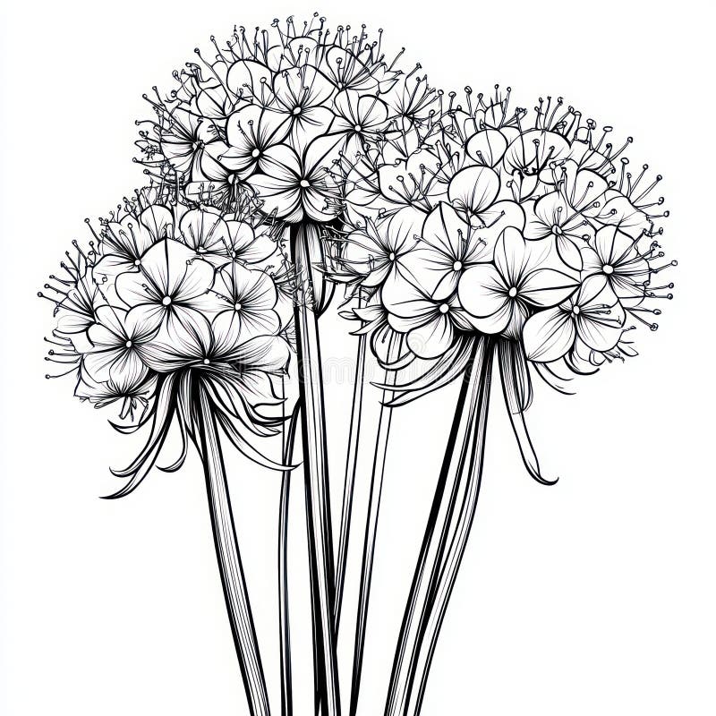A Allium, Black and White Handdrawn Sketch, Isolated on Solid White ...