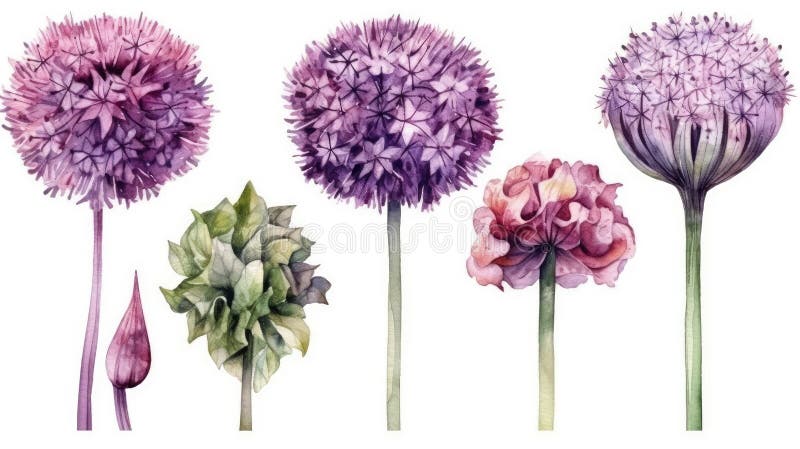 Allium Flowers on White Background for Invitations and Posters. Stock ...