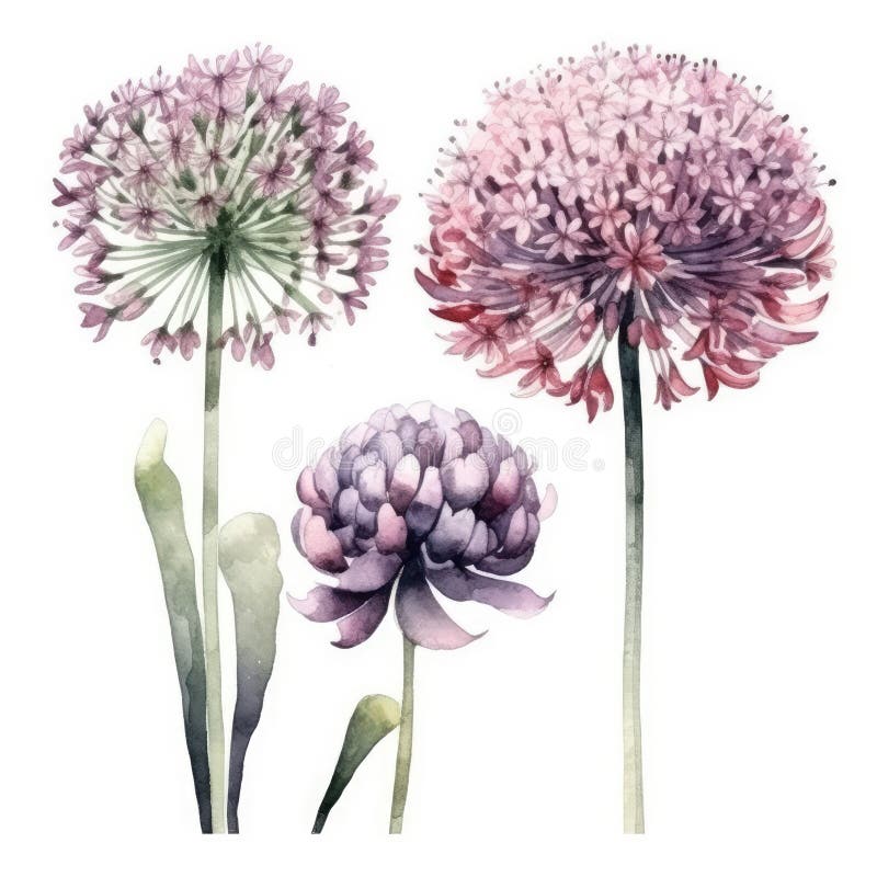 Allium Flowers on White Background for Invitations and Posters. Stock ...
