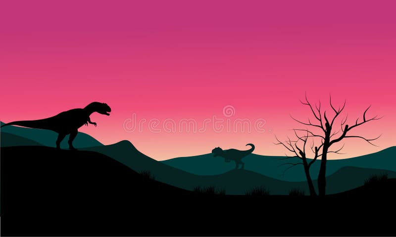 Allosaurus at Morning Scenery Silhouette Stock Vector - Illustration of ...