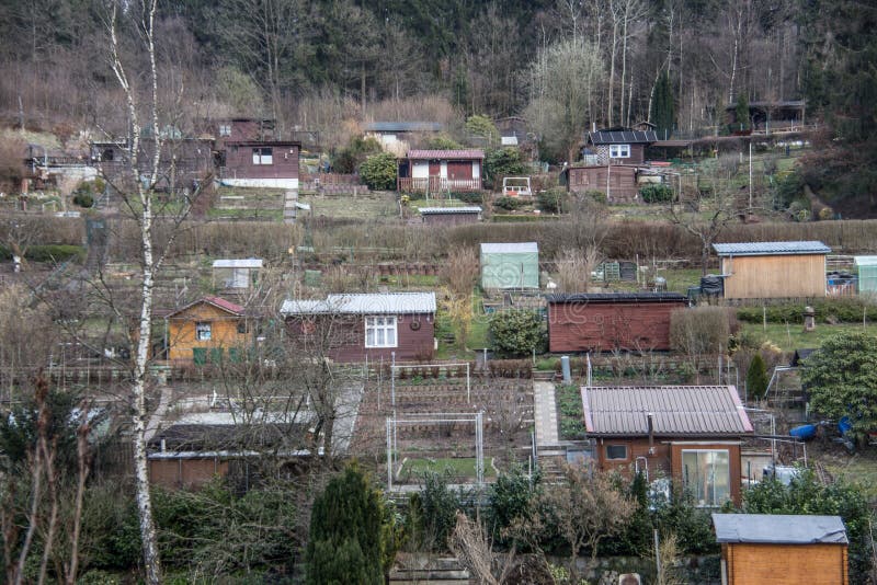 Allotment Colony on the Edge of the Forest Stock Image - Image of edge ...