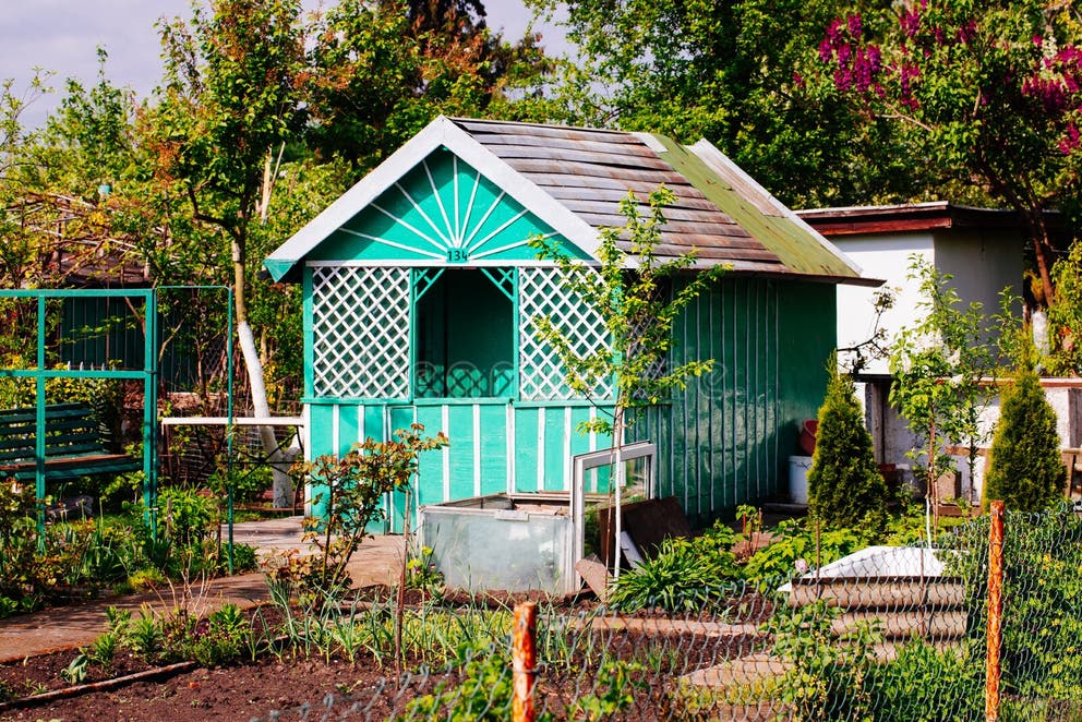 Allotment Hut in Spring Time Stock Photo - Image of cottage, plant ...