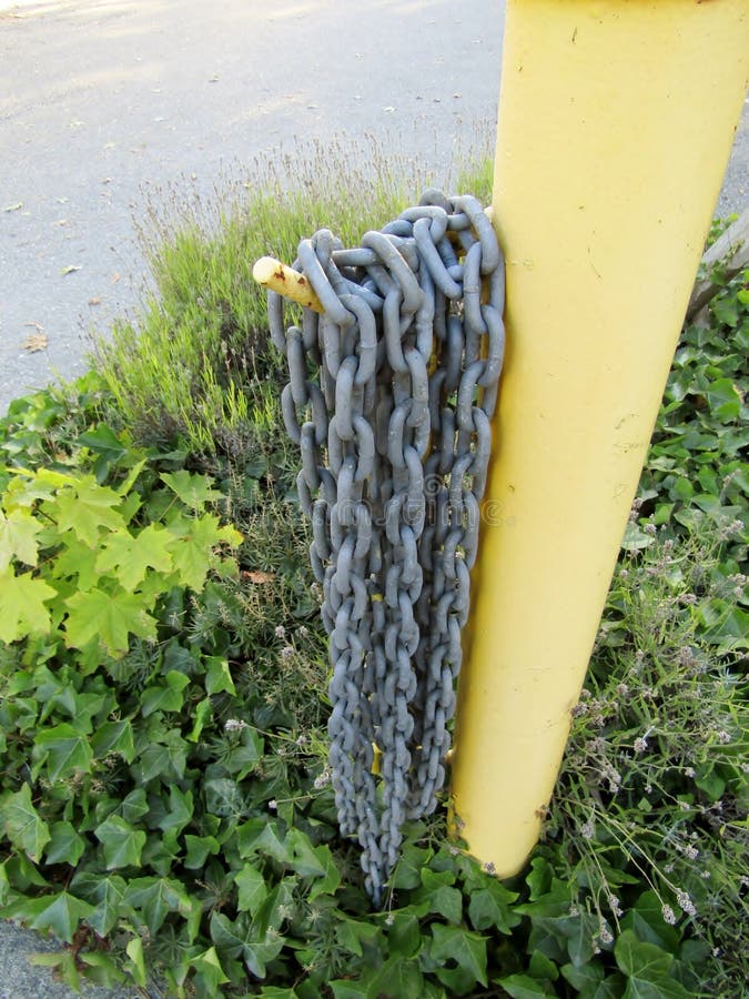 Security Gate Chain Hanging on Hook. Stock Photo - Image of ...