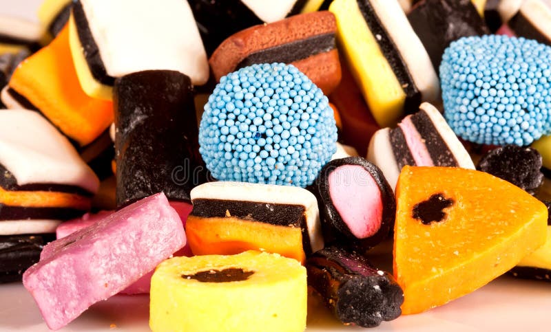 Allsorts Sweets Lying Together Stock Image - Image of black, coated ...