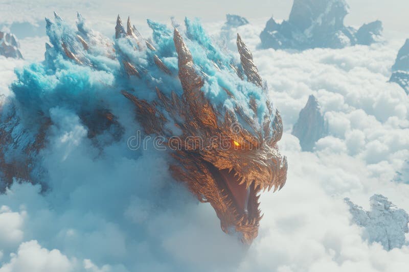 An Alluring Green Chinese Dragon Ascends through the Clouds ...