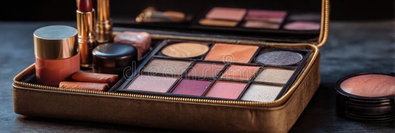 Professional Makeup Kit Displayed on Plush Velvet Surface Showcasing ...