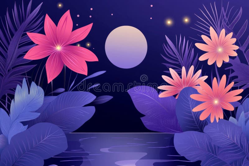 Alluring Moonlit Forest Scene Illuminated by Glowing Vegetation Stock ...