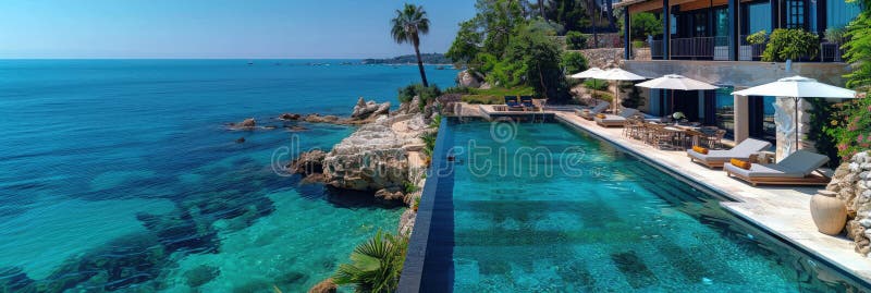 Infinity Pool Merging with Clear Blue Ocean Stock Photo - Image of ...