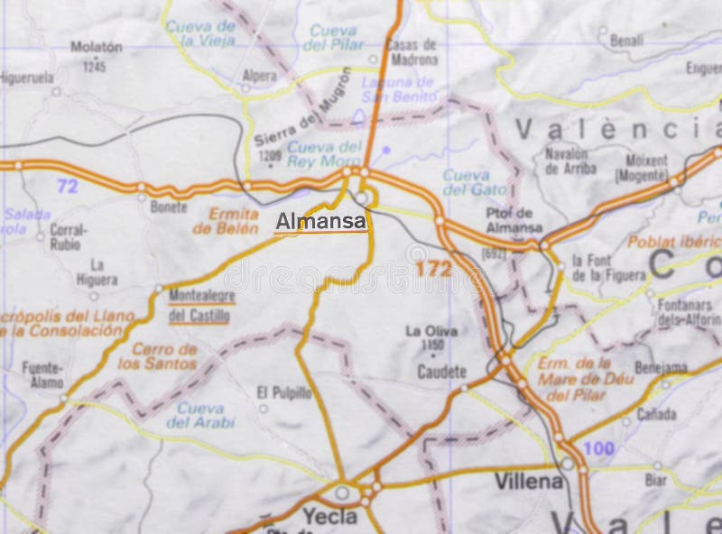 Almansa City on Map, Castileâ€“La Mancha, Spain Stock Photo - Image of ...