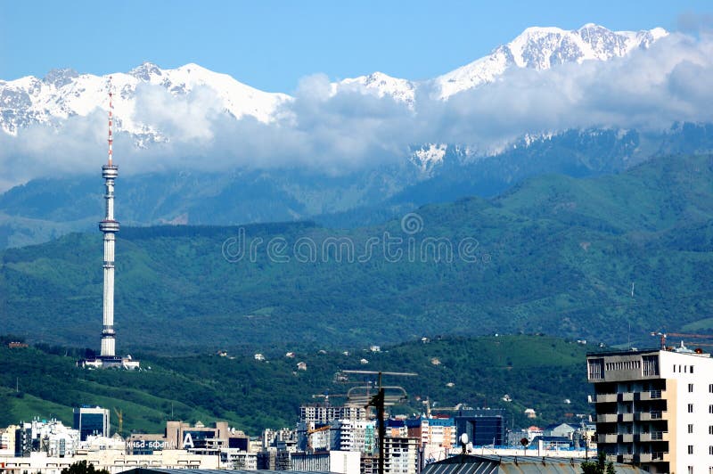 Almaty City Landscape with Mountains Stock Image - Image of mountains ...
