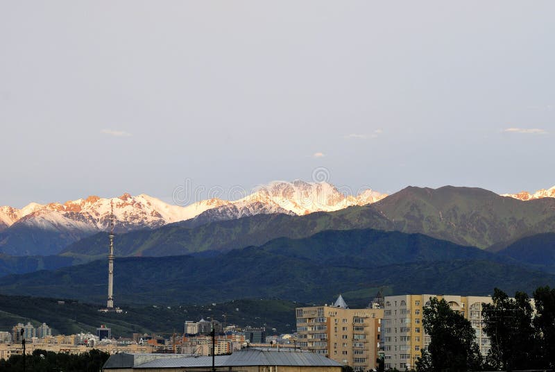 Almaty City Landscape with Mountains Stock Image - Image of almaty ...