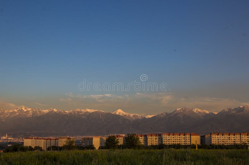 Almaty City Panoramic View, Kazakhstan. Cloudy Sky, Mountains Stock ...