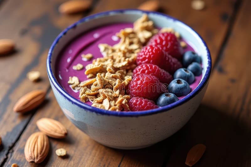 Almond-Berry Blend Smoothie Bowl Stock Image - Image of fruit, surface ...