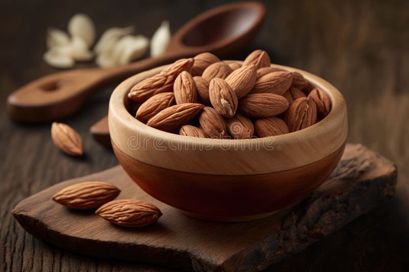 Almond in Bowl on Wood Table.Generative AI Stock Illustration ...