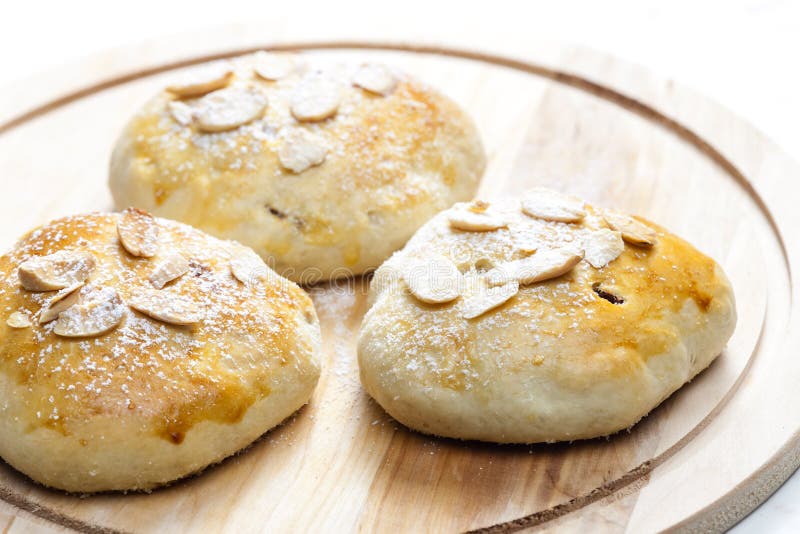 Almond Buns on Wooden Board Stock Photo - Image of chopping, delicious ...