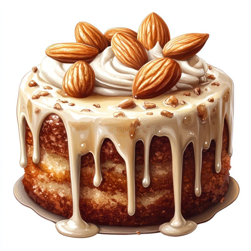 Almond Cake Illustration with Dripping White Icing Stock Illustration ...