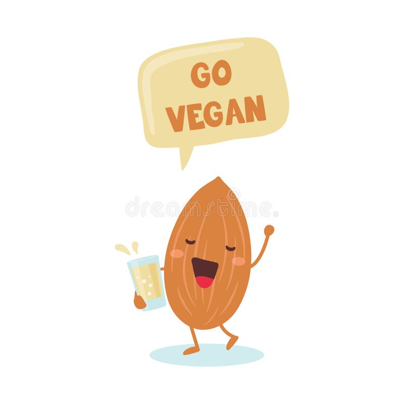 Almond Character with a Smile Says GO VEGAN. Vector Stock Vector ...