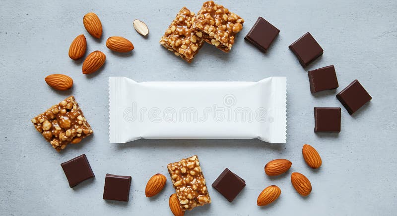 Almond Chocolate Bar Mockup: Flatlay Packaging Design with Ingredients ...