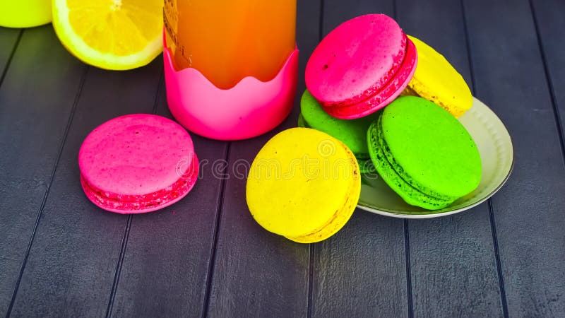 Almond Cookies of Different Colors on the Table Stock Photo - Image of ...