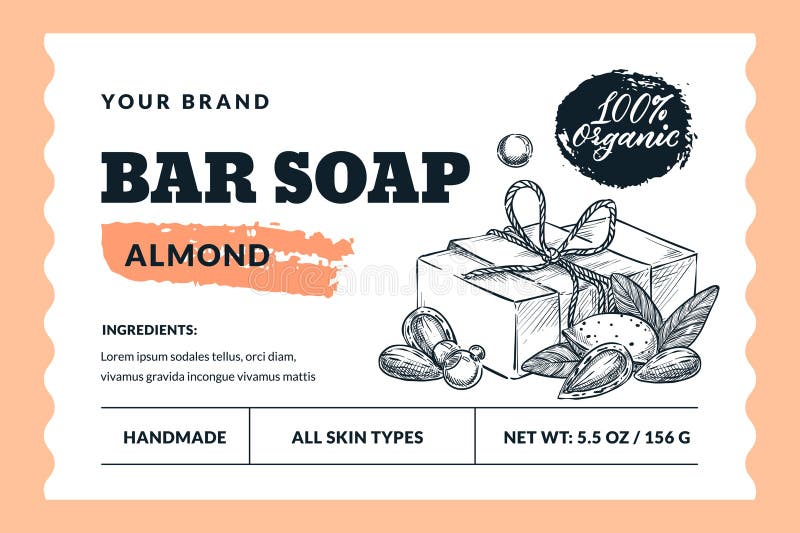 Almond Hand Made Natural Soap Bar Package Label or Sticker Design ...