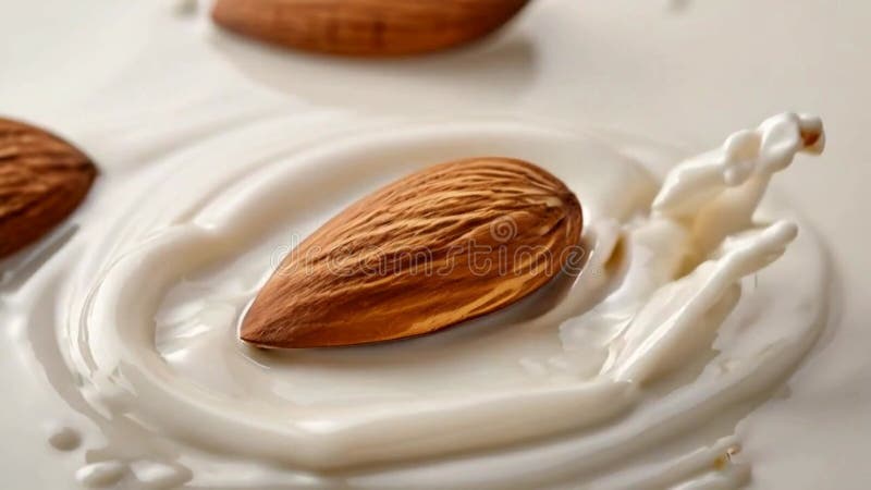 Almond and Milk Float, Splash. Stock Video - Video of almond, closeup ...