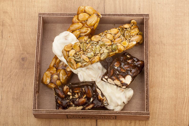 Almond Nougat and Honey and Chocolate Turron Bars Stock Photo - Image ...