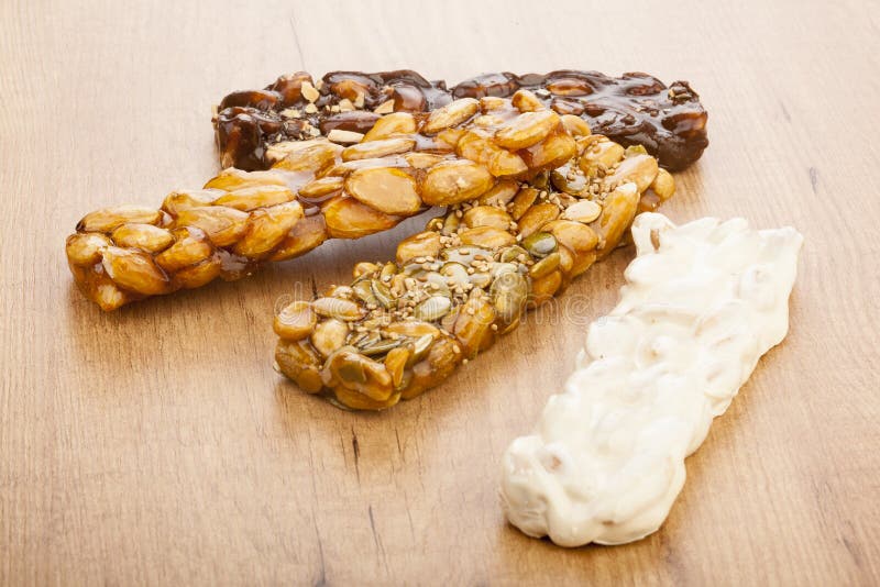 Almond Nougat and Honey and Chocolate Turron Bars Stock Photo - Image ...