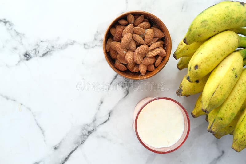 Almond Nut and Milk on Table Top Down Stock Image - Image of bitter ...