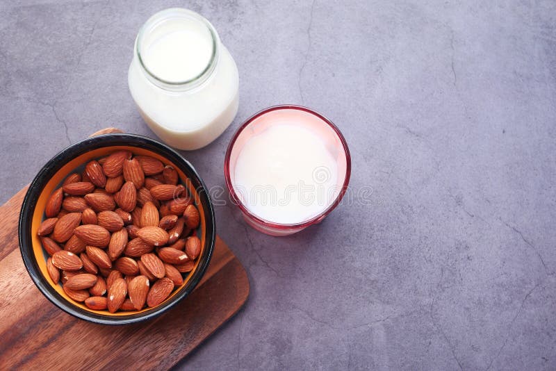 Almond Nut and Milk on Table Stock Image - Image of diet, ingredient ...