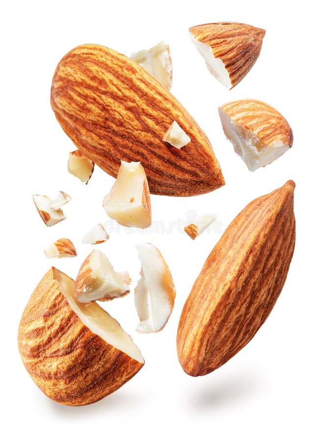 Almond Nut Split in Half, Pieces of Almond Nut Levitating in Air ...
