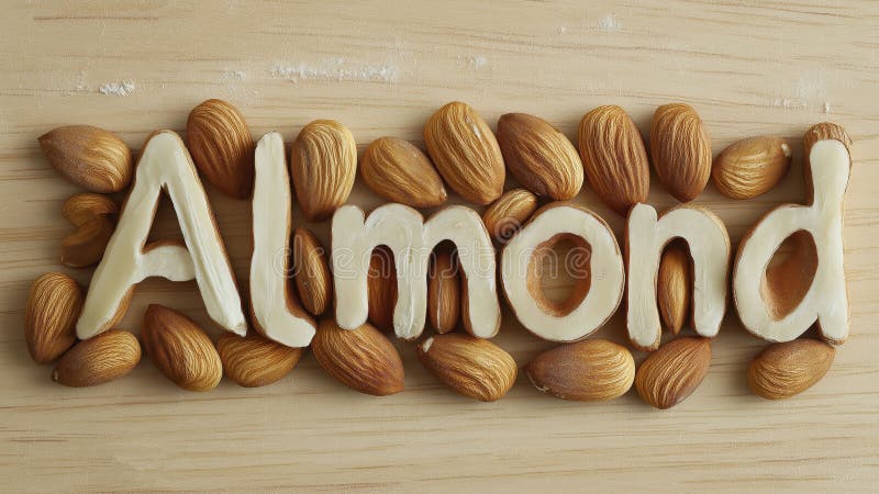 Almond Nuts Arranged Around 3d Lettering on Wooden Surface Stock Photo ...