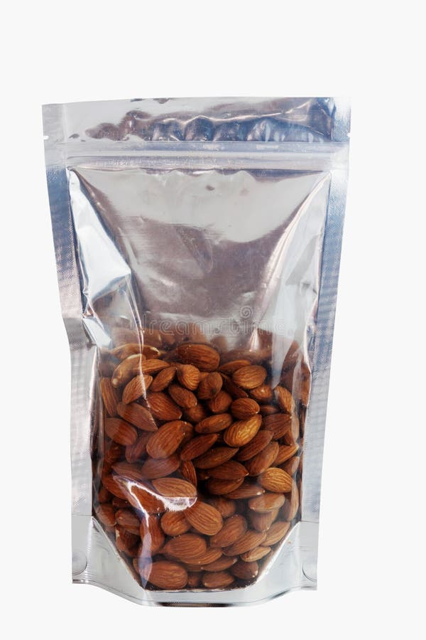 Almond in Packaging Foil Zip Lock Bag Stock Image - Image of shot, heap ...