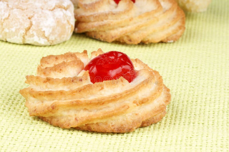 Almond Pastry with Candied Cherry Stock Image - Image of almond, food ...