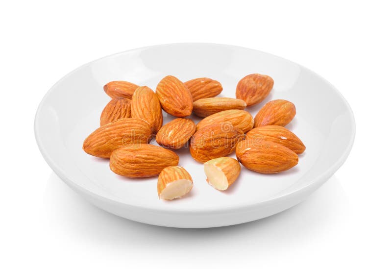 Almond in Plate on White Background Stock Image - Image of healthy ...
