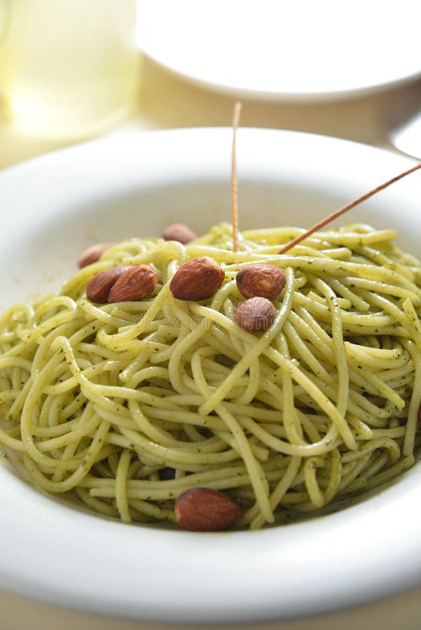 Almond spaghetti stock image. Image of grass, lunch, italian - 85463119
