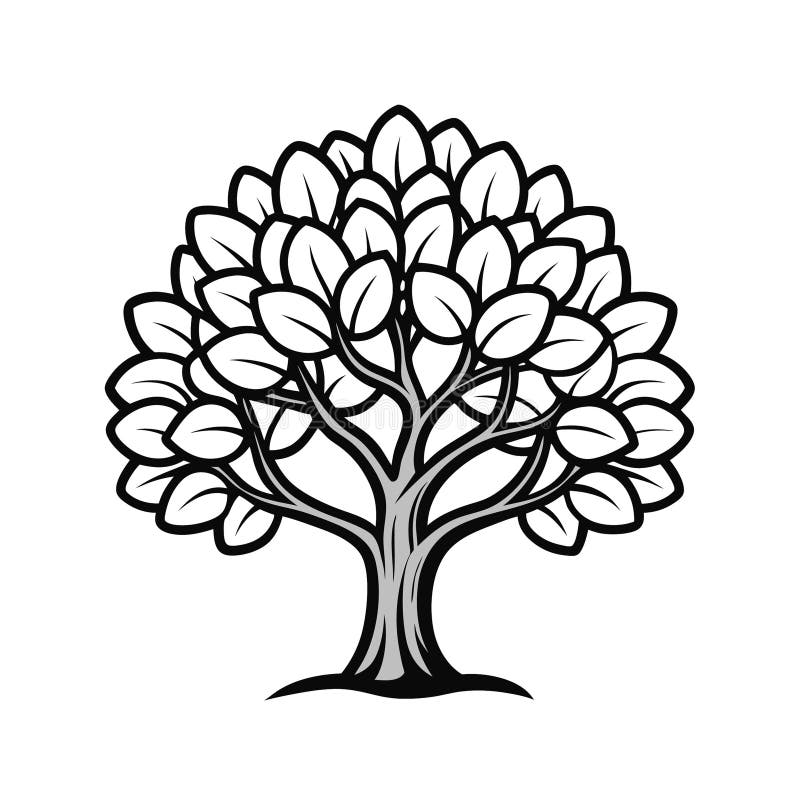 Almond Tree Art with Bold Outline on White Stock Illustration ...