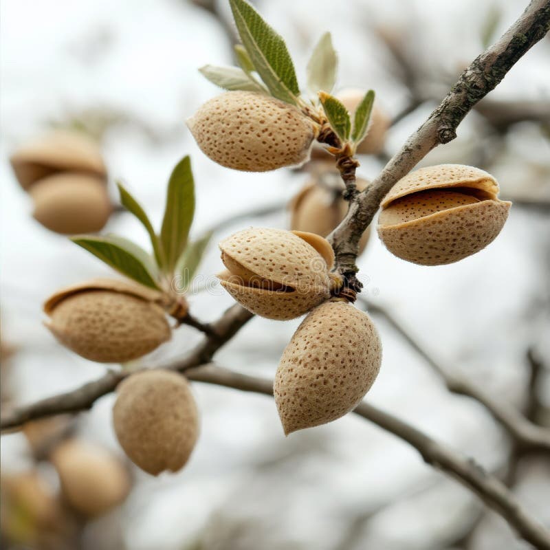 Almond Tree Showcasing Its Unique Oval Shaped Nuts on Branches Stock ...