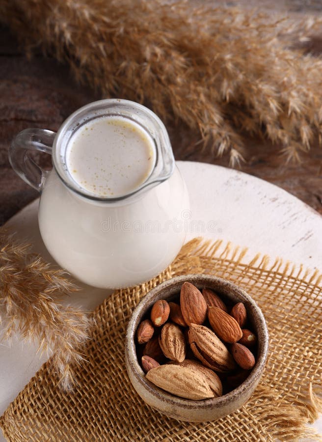 Almond vegetable milk stock photo. Image of product - 216628684