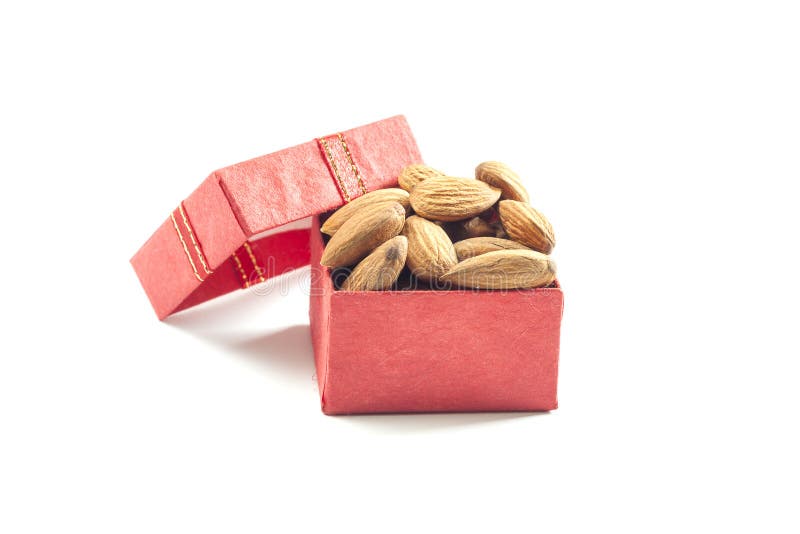 Almonds,almond Group, Almonds in Red Gift Box on Over White Back Stock ...