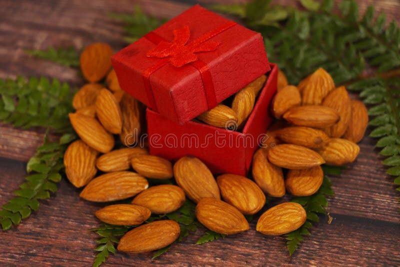 Almonds, Almond Group, Almonds in Red Box. Natural, Food Stock Photo ...