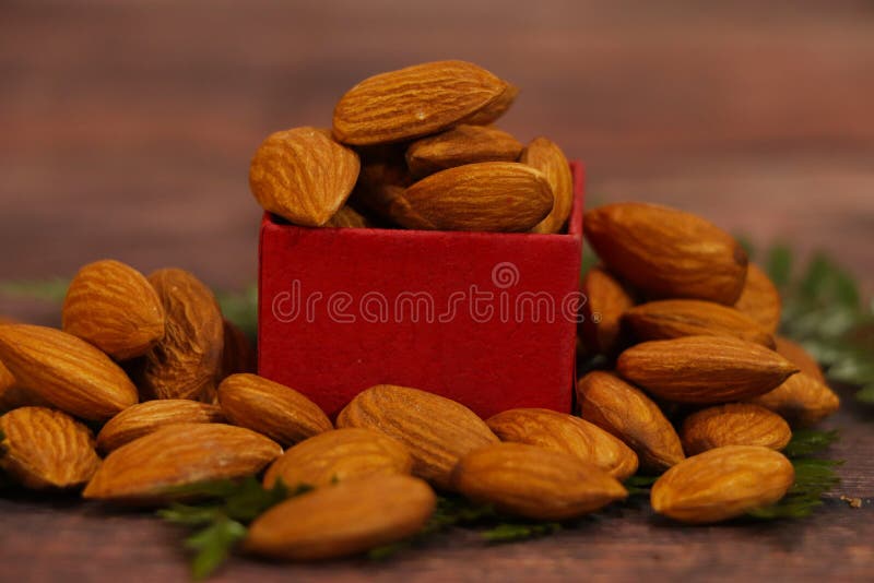Almonds, Almond Group, Almonds in Red Gift Box. Natural, Food Stock ...