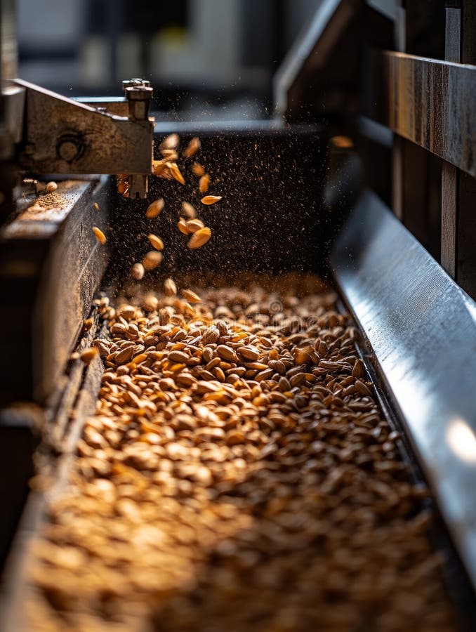 Almonds Being Sorted in a Food Processing Factory Stock Image - Image ...