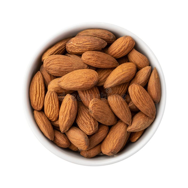 Almonds in a Bowl Isolated Over White Background Stock Photo - Image of ...